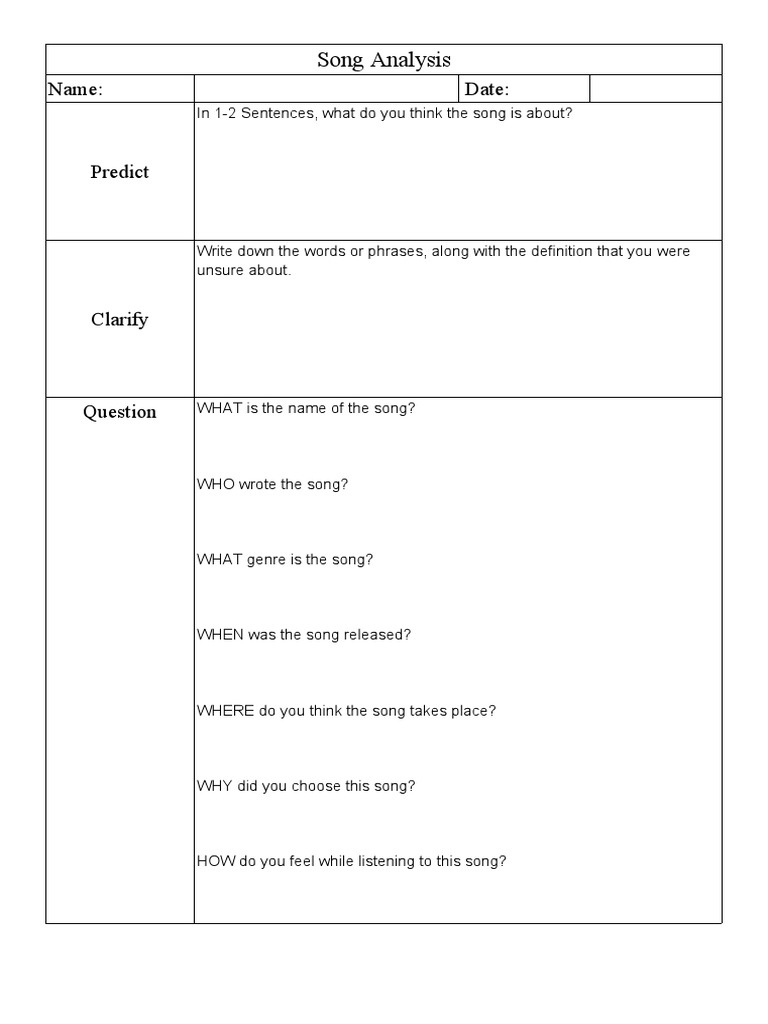 Song Analysis: Name: Date | PDF