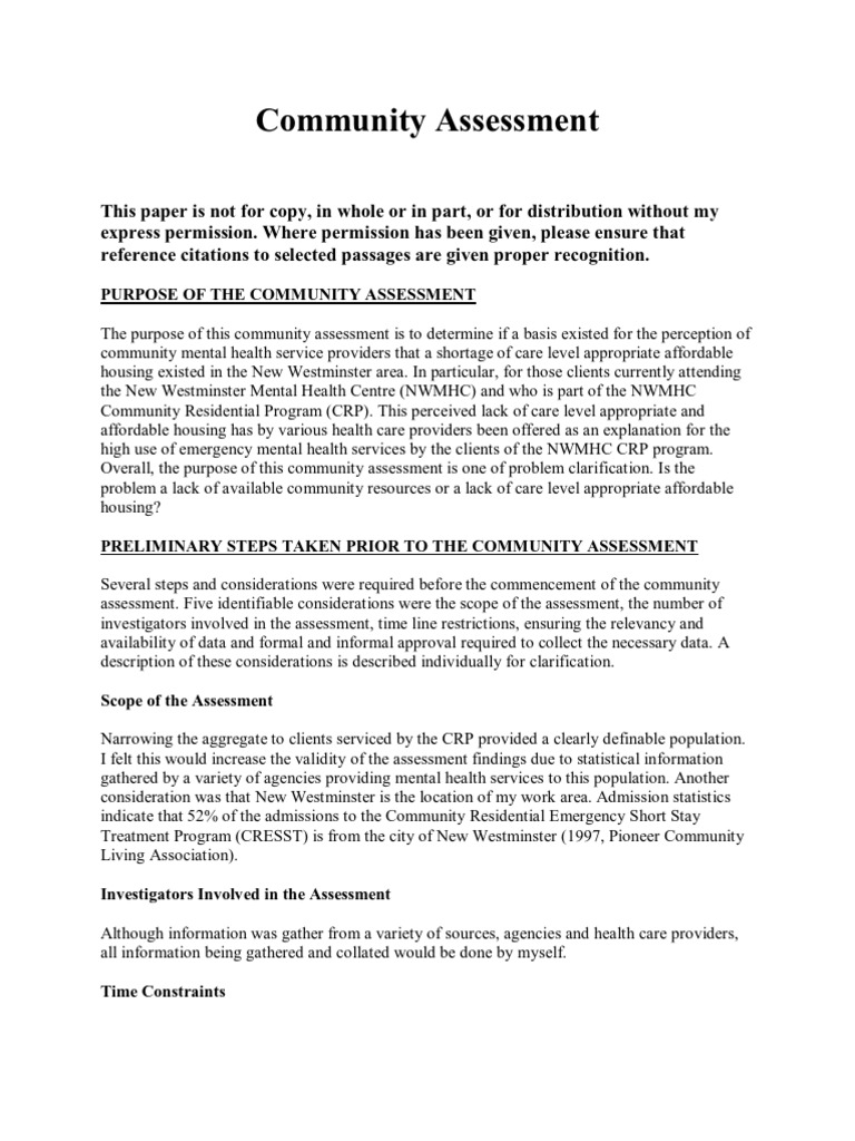Community Assessment | PDF | Emergency Department | Psychiatry