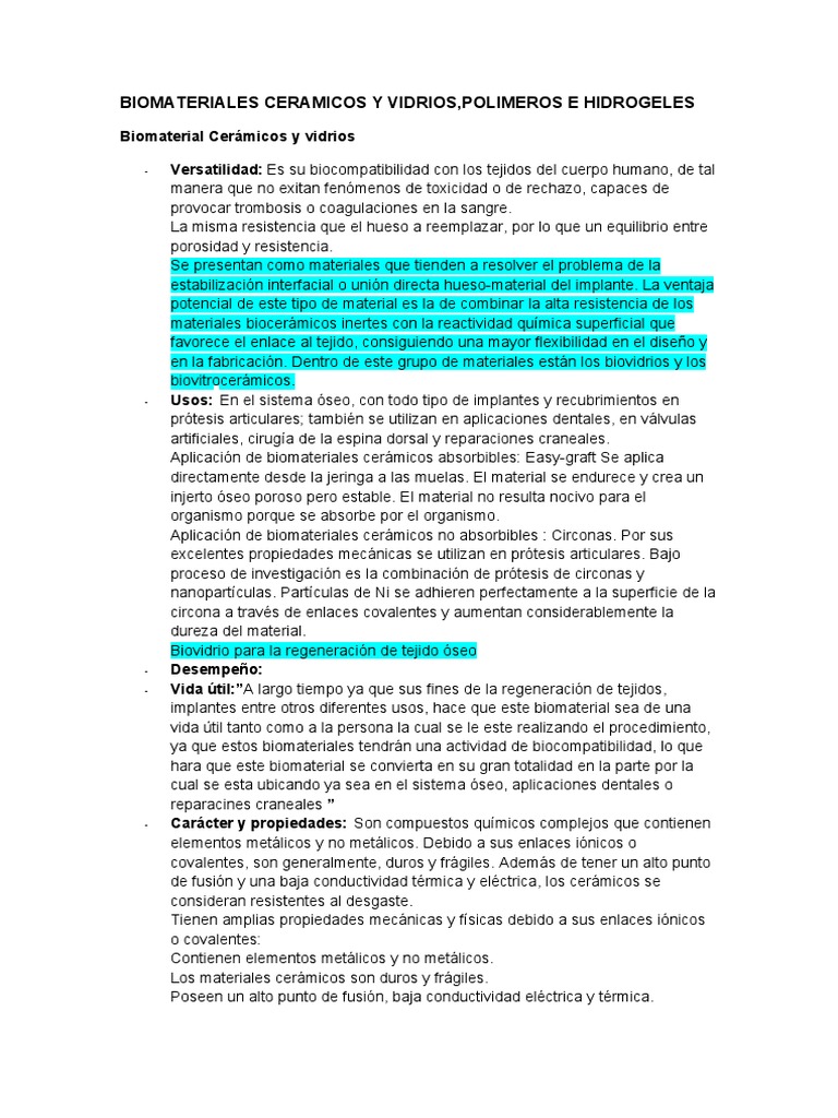 Biomateriales Ceramicos y Vidrios | PDF | Biomaterial | Polímeros