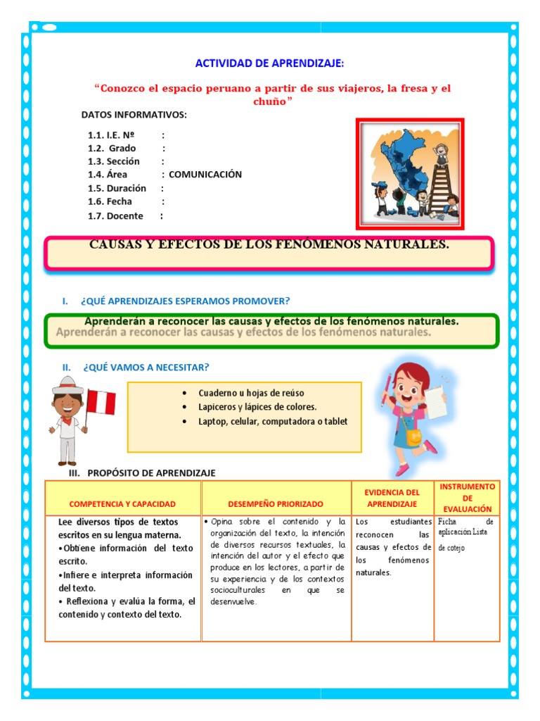 DIA 2 SESION DE APRENDIZAJE Causas y Efectos de Los Fenómenos Naturales ...