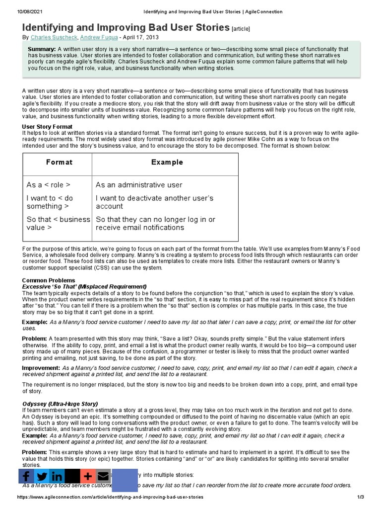 03 Identifying and Improving Bad User Stories | PDF | Scrum (Software ...