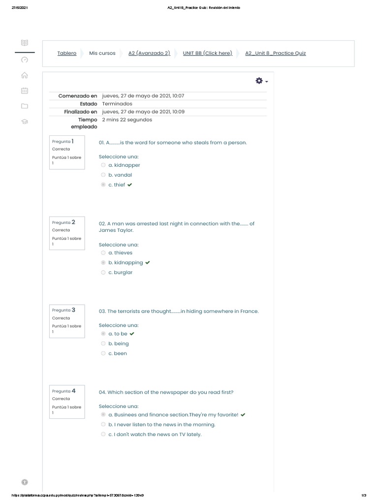 A2 - Unit 8 - Practice Quiz - Revisión Del Intento | PDF | Criminal ...