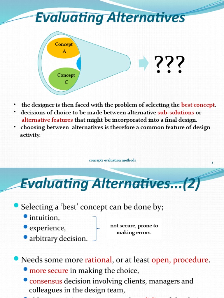 Evaluating Alternatives: Best Concept Sub-Solutions Alternative ...