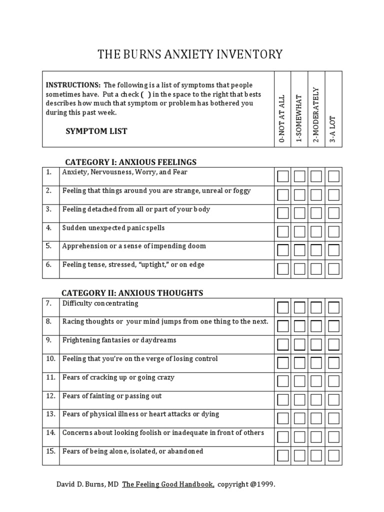 Burns Anxiety Inventory | PDF
