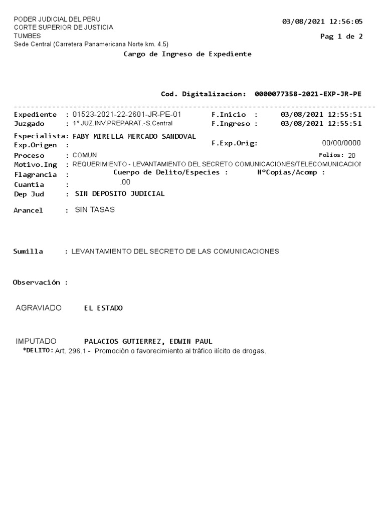 Exp. 01523-2021-22-2601-JR-PE-01 - Anexo - 62452-2021 | PDF | Ley Pública | Justicia