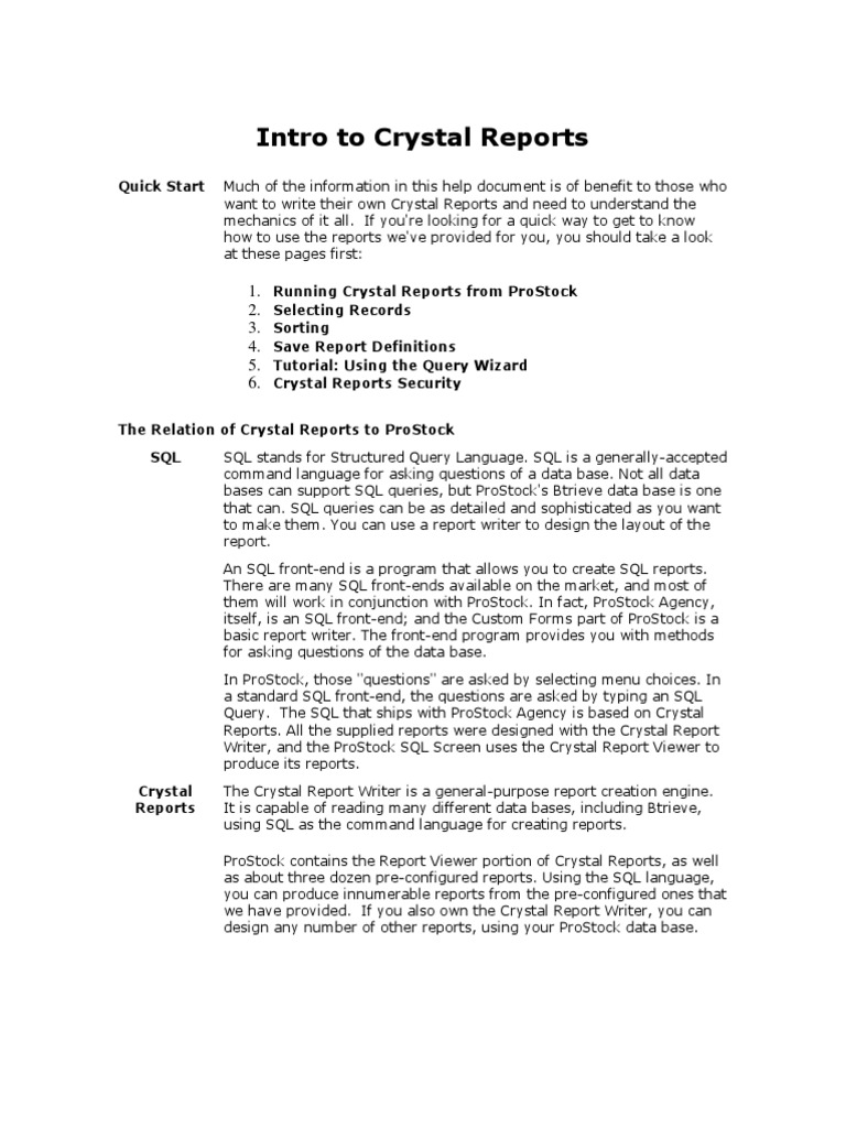 Intro To Crystal Reports | PDF | Cheque | Sql