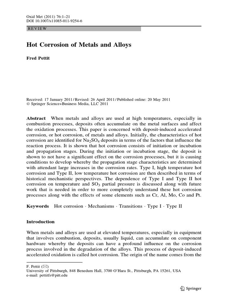 Hot Corrosion Mechanisms in Alloys | PDF | Corrosion | Alloy