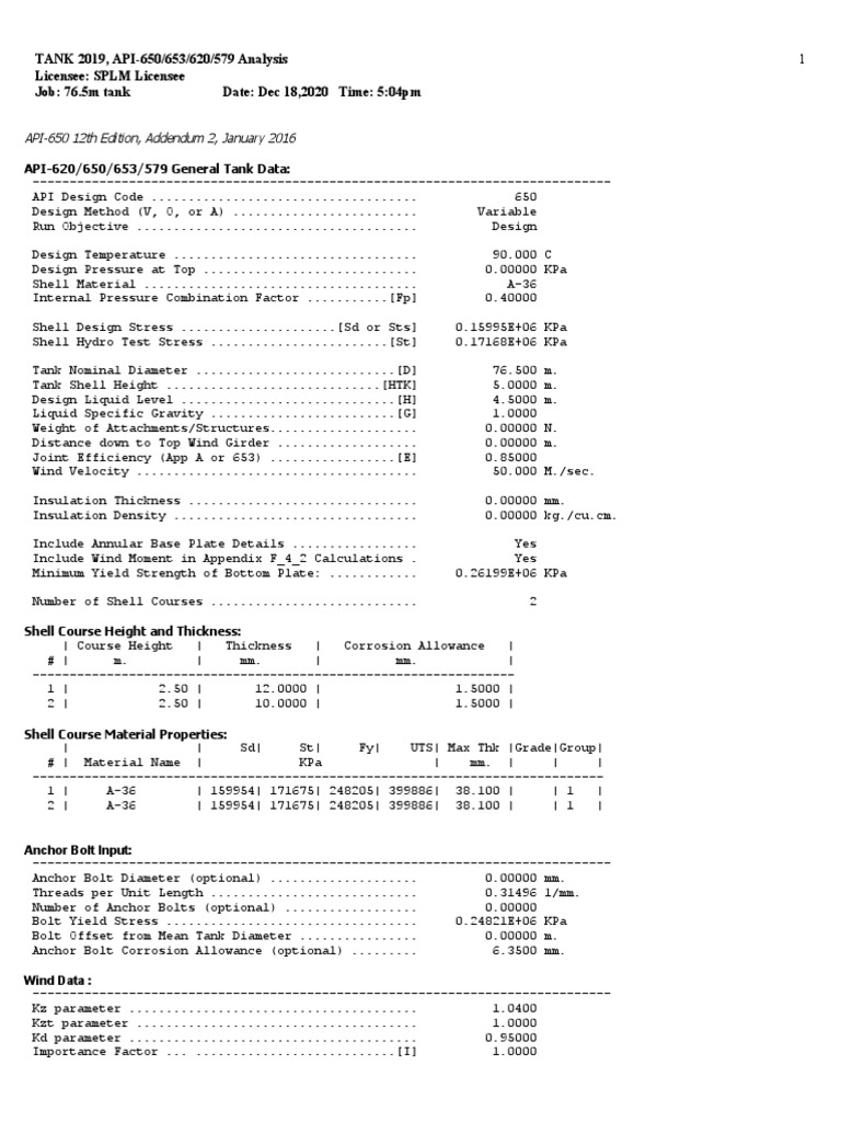 API 650 Tank Calculation | PDF | Screw | Pressure
