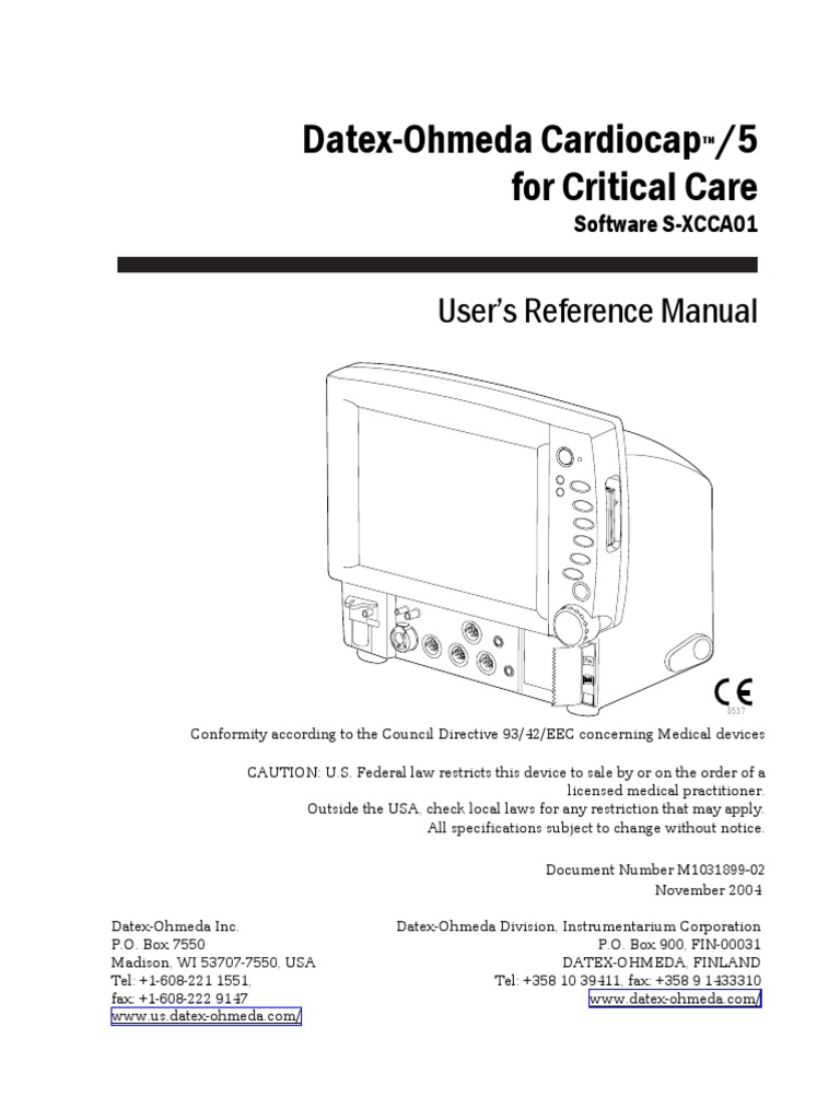 Datex-Ohmeda Cardiocap /5 For Critical Care: User's Reference Manual ...