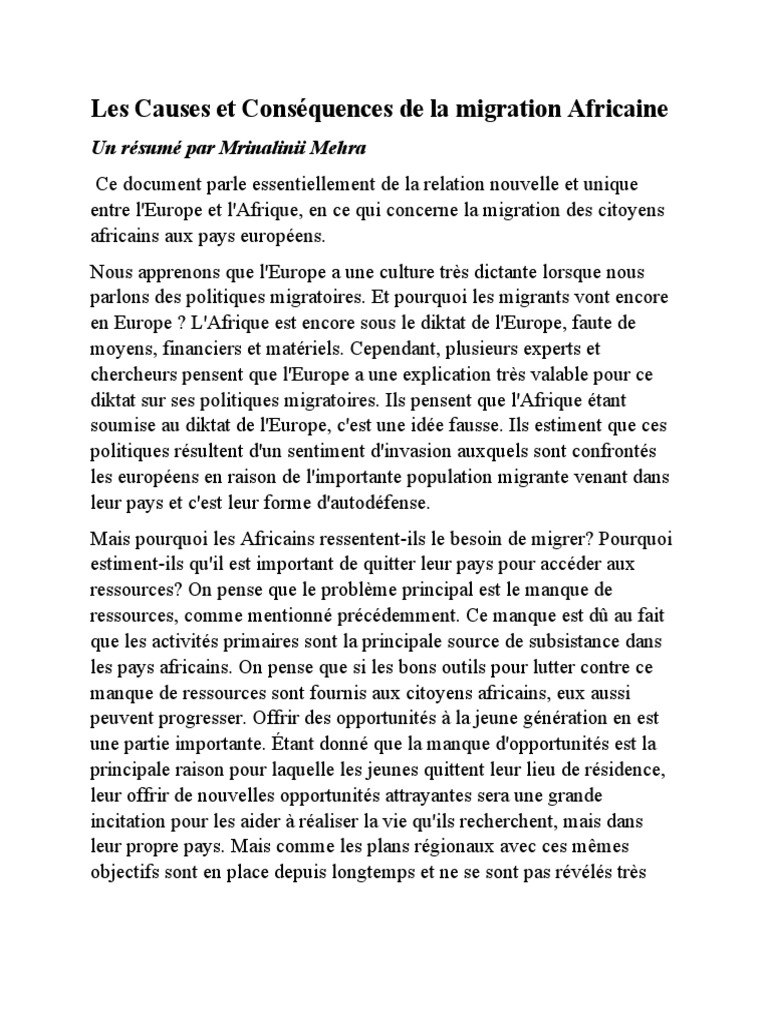 Causes et Conséquences de la Migration Africaine | PDF | Afrique ...