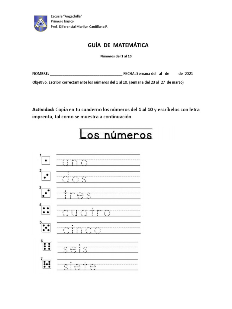 Guía 3 - Escritura Del 1 Al 10 | PDF
