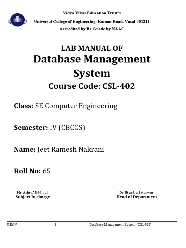 Database Management System: Course Code: CSL-402 | PDF | Database Transaction | Databases