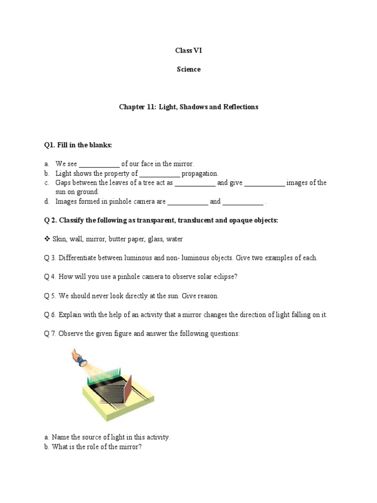 6-Science-Light, Shadows and Reflections-Assignment | PDF