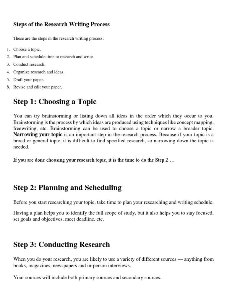 Step 1: Choosing A Topic: Steps of The Research Writing Process | PDF ...