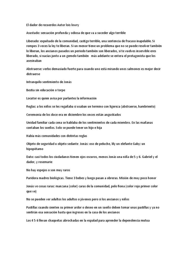 El Dador de Recuerdos Autor Lois Lowry | PDF | El dador