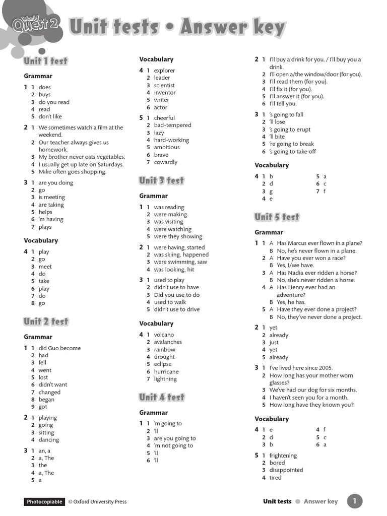 Unit Tests - Answer Key | PDF