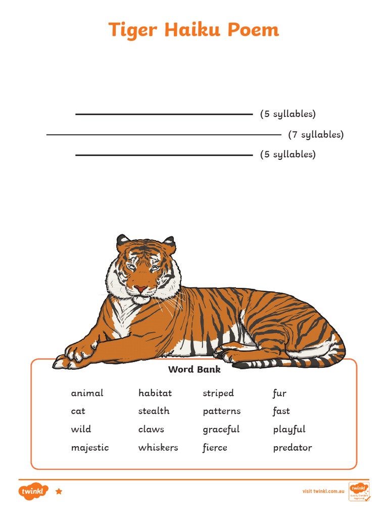 AU L 53676 Tiger Haiku Poem Differentiated Activity Sheets Ver 3 | PDF
