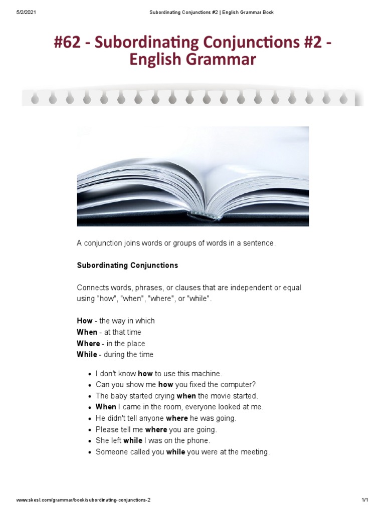 Subordinating Conjunctions #2 - English Grammar Book | PDF | Language ...