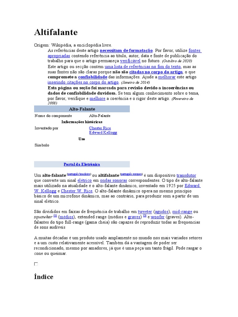 História e Funcionamento dos Alto-falantes | PDF | Alto-falante ...
