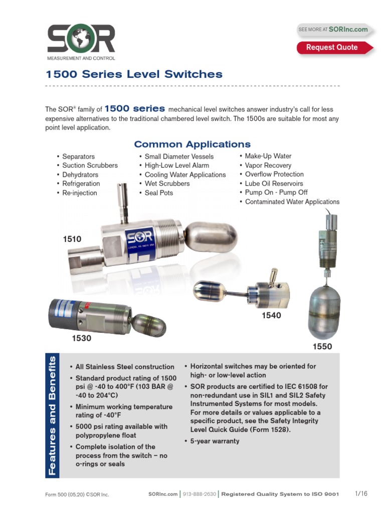 1500-Series-Level-Switches - CAT500 Sor Switch de Nivel | Download Free PDF | Valve | Mechanical ...