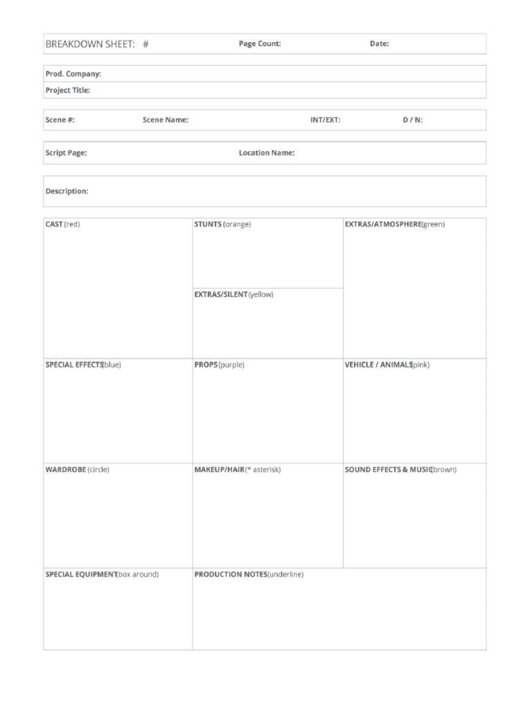 Script Breakdown Sheet Template Scene Breakdown StudioBinder Min - PNG ...