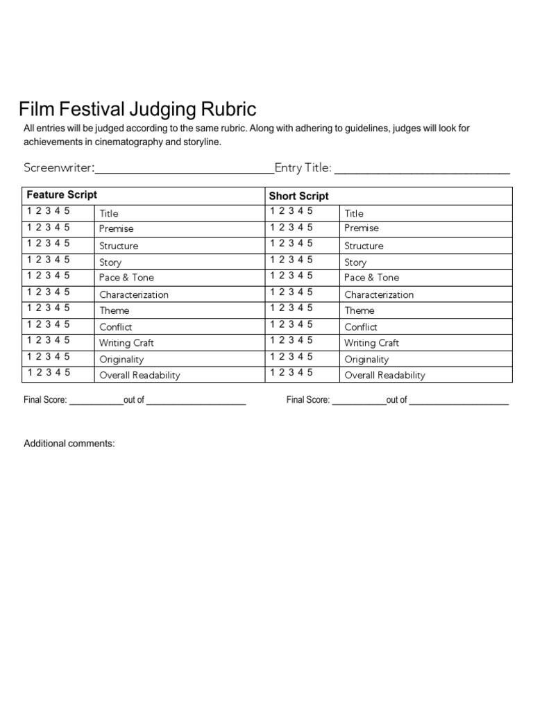 Film Festival Judging Rubric | PDF | Home & Garden