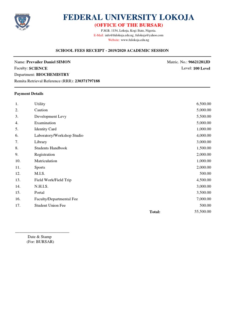 Federal University Lokoja: (Office of The Bursar) | PDF | Payments