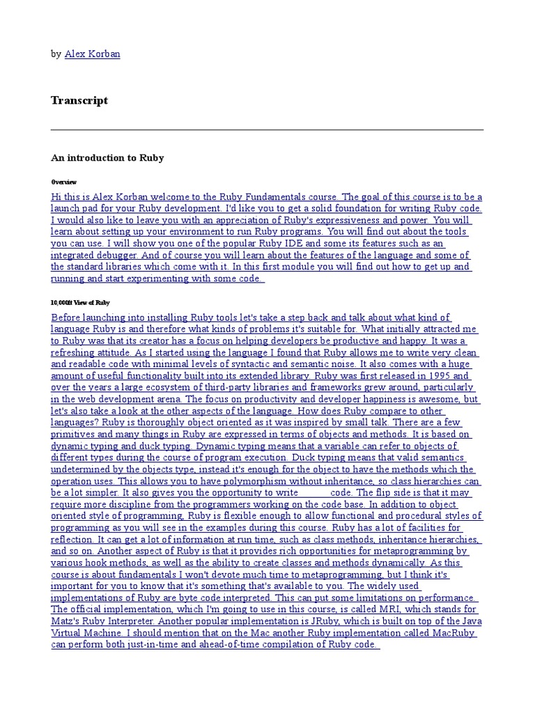 An introduction to Ruby fundamentals | PDF | Class (Computer ...