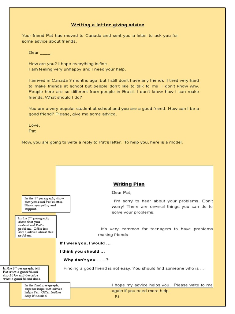 Writing A Letter Giving Advice | PDF