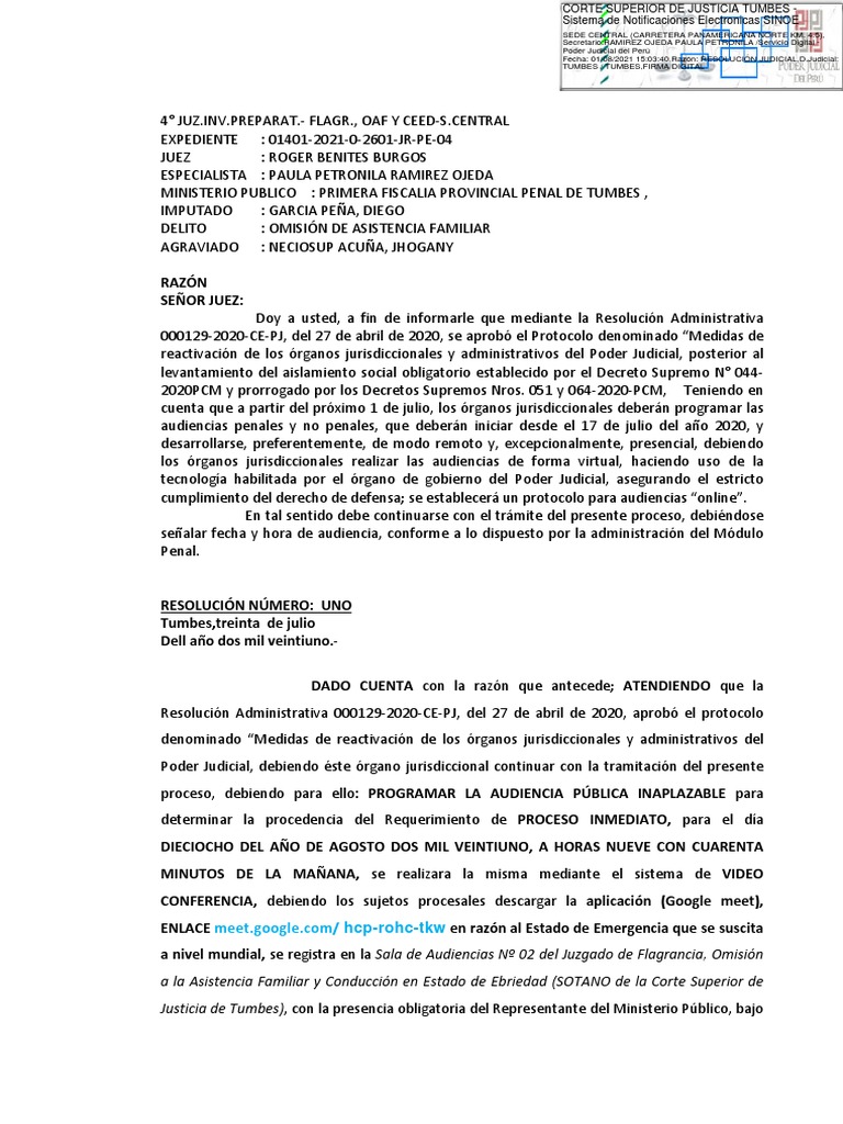 Exp. 01401-2021-0-2601-JR-PE-04 - Resolución - 62389-2021 | PDF | Instituciones sociales ...