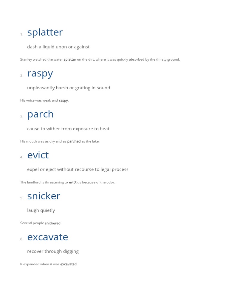 Holes - Some Important Vocabulary | PDF | Young Adult