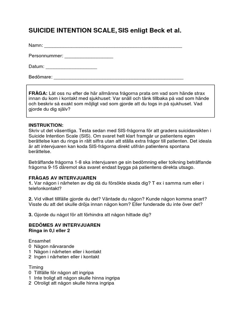 Suicide Intention Scale | PDF