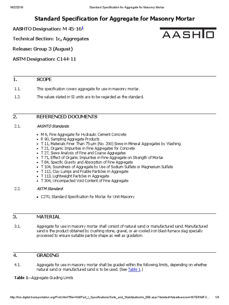 Standard Specification For Aggregate For Masonry Mortar | PDF ...