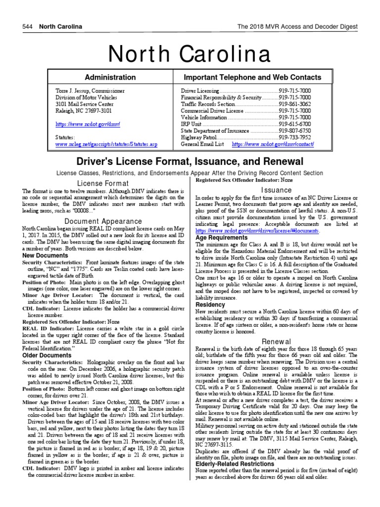 North Carolina: Driver's License Format, Issuance, and Renewal | PDF ...