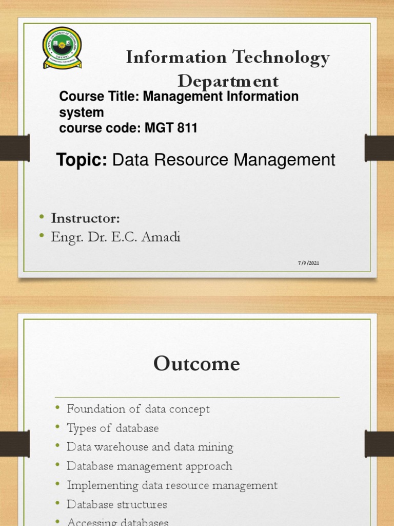 Information Technology Department: Topic: Data Resource Management | PDF | Databases | Data ...