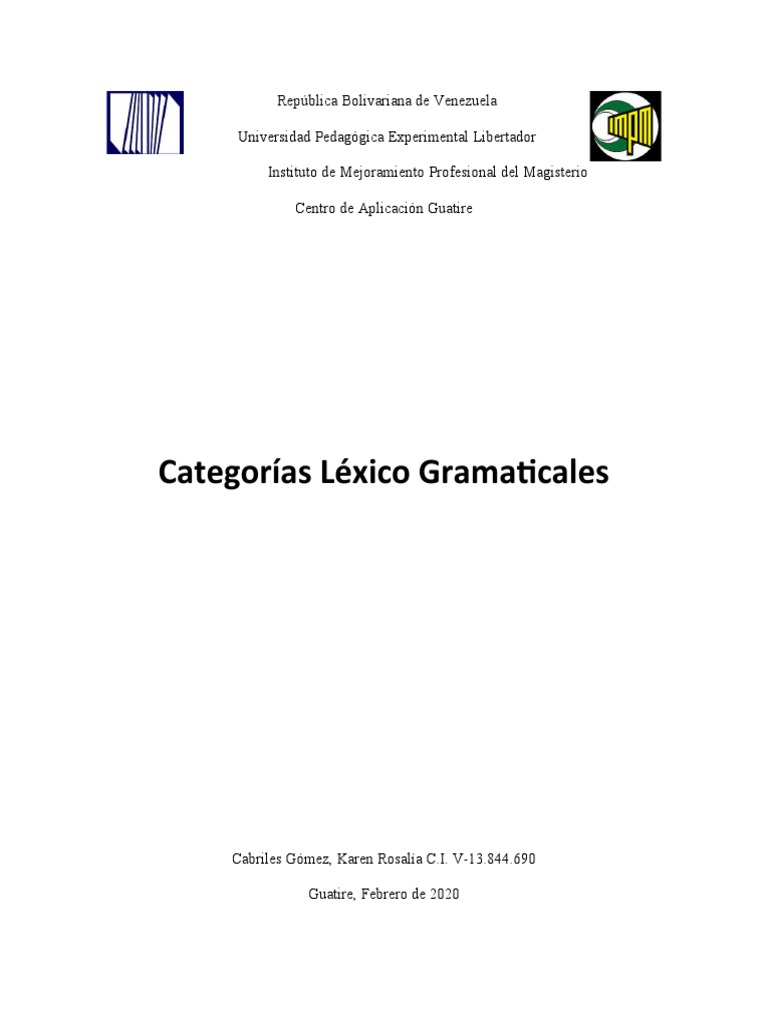 Tipos y Clases de Categorías Léxicas | PDF | Palabra | Sustantivo