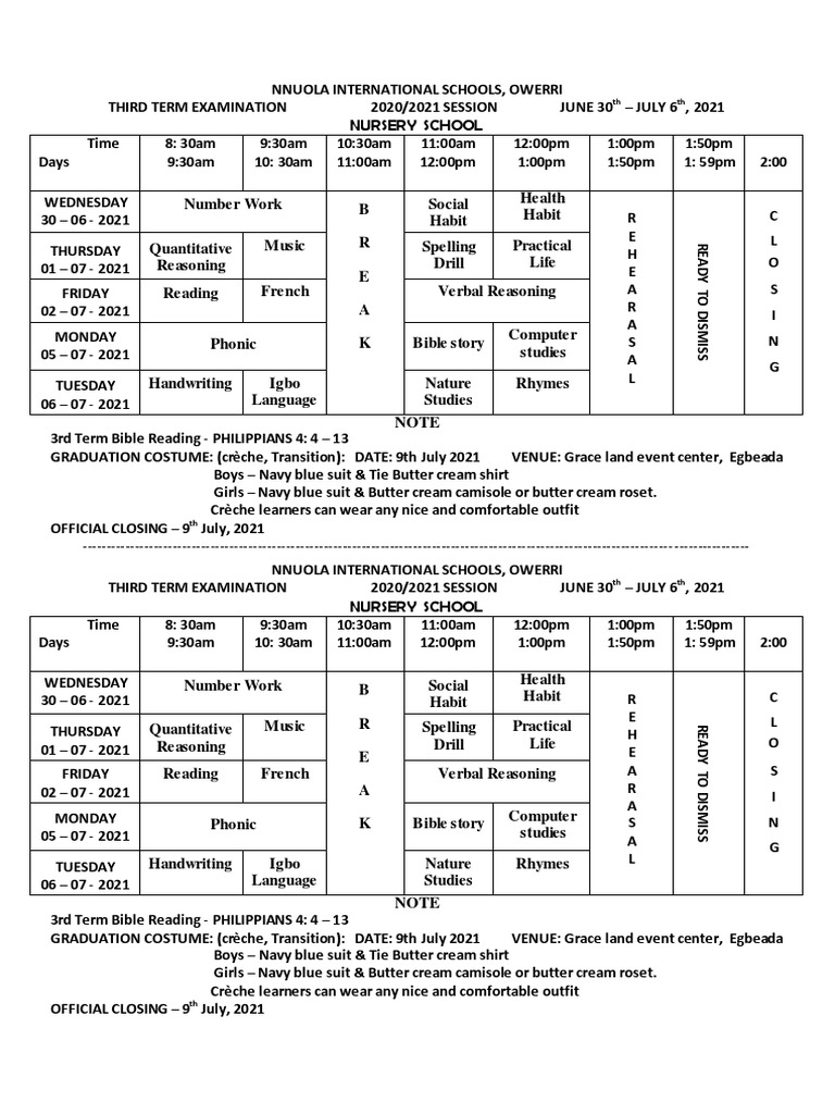 Nursery Time Table SCH 2. | PDF