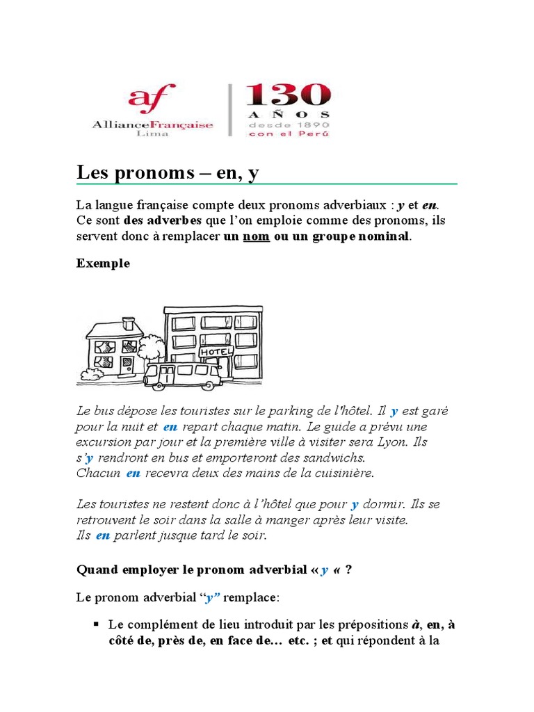 Pronoms adverbiaux : en et y en français | PDF | Pronom | Adposition