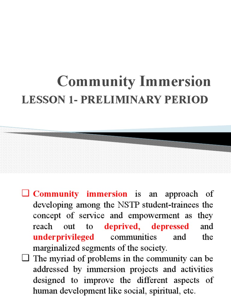 Community Immersion: Lesson 1-Preliminary Period | PDF | Art