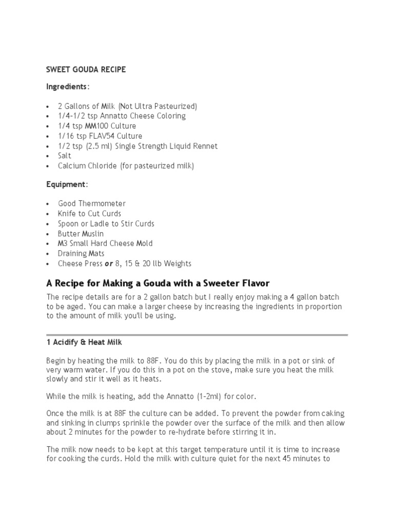 Sweet Gouda Recipe | PDF | Cheese | Milk