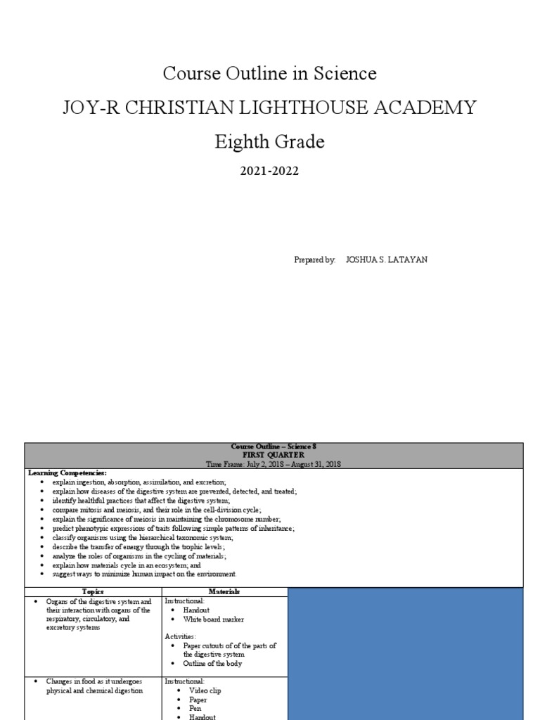 Grade 8 Science Course Outline | PDF | Force | Meteoroid