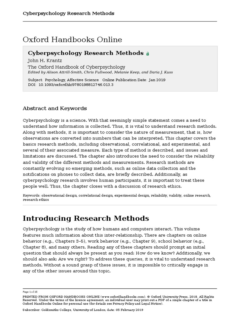 Cyberpsychology Research Methods | PDF | Experiment | Validity (Statistics)
