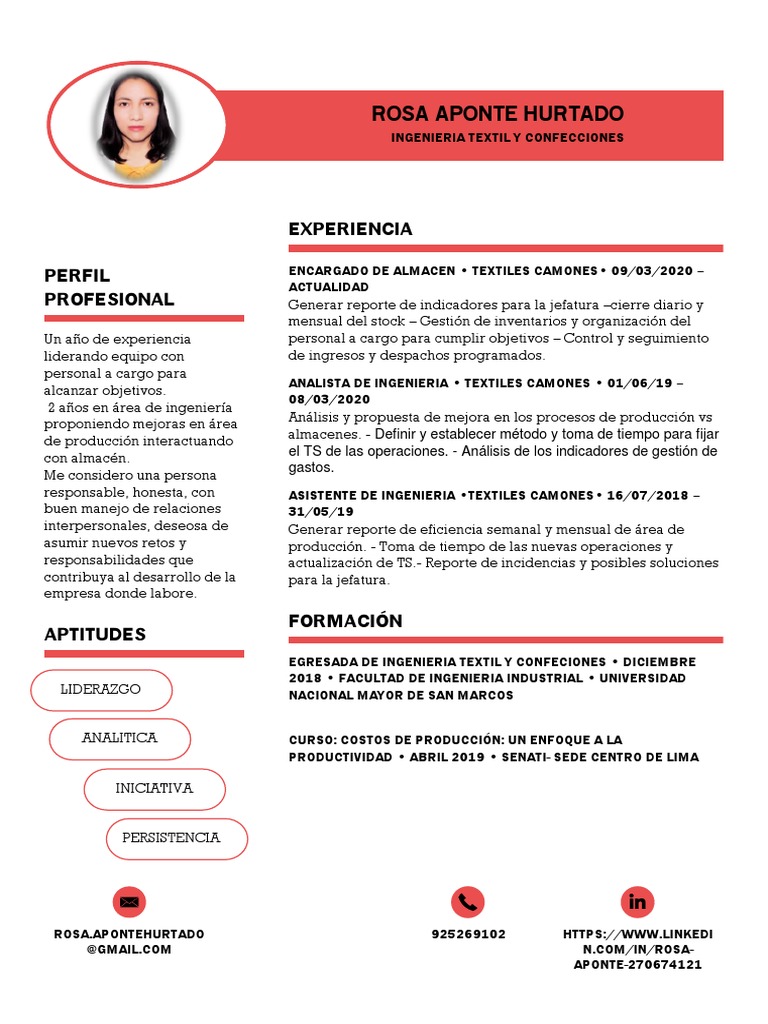 Cv-Rosa Aponte-V1 | PDF | Industria textil | Ingeniería