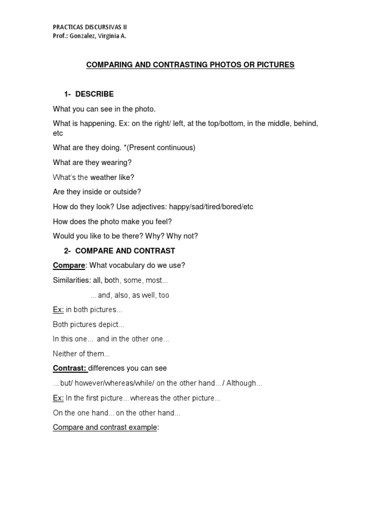 Comparing and Contrasting Photos or Pictures PDF | PDF