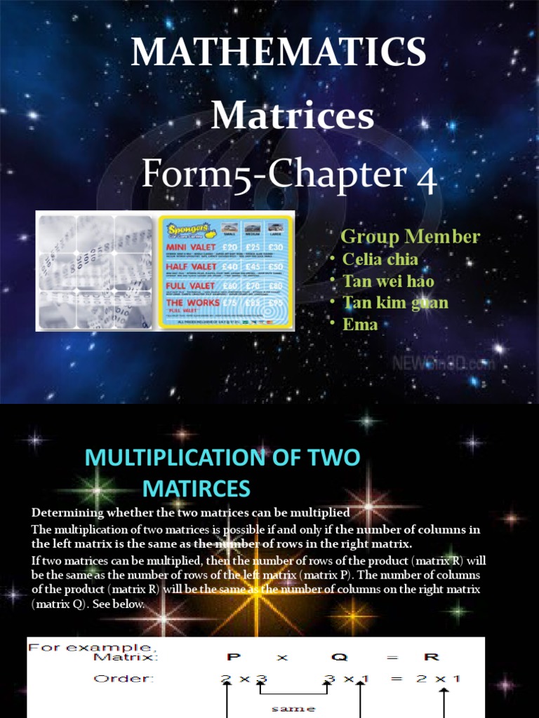 Mathematics Matrices: Form5-Chapter 4 | PDF | Matrix (Mathematics) | Equations