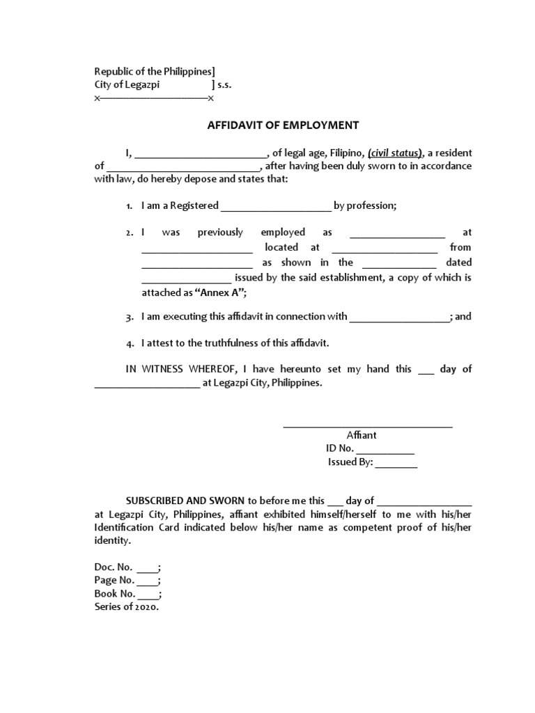 Affidavit of Employment (Template) | PDF