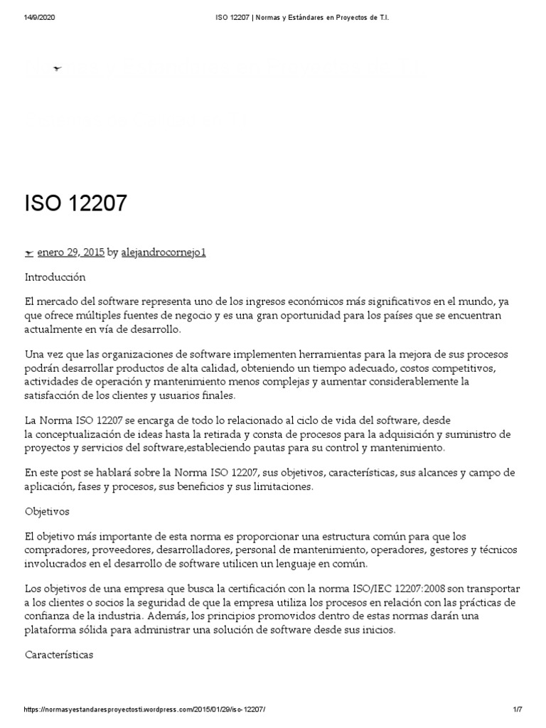 01 - Iso 12207 | PDF | Software | Calidad (comercial)