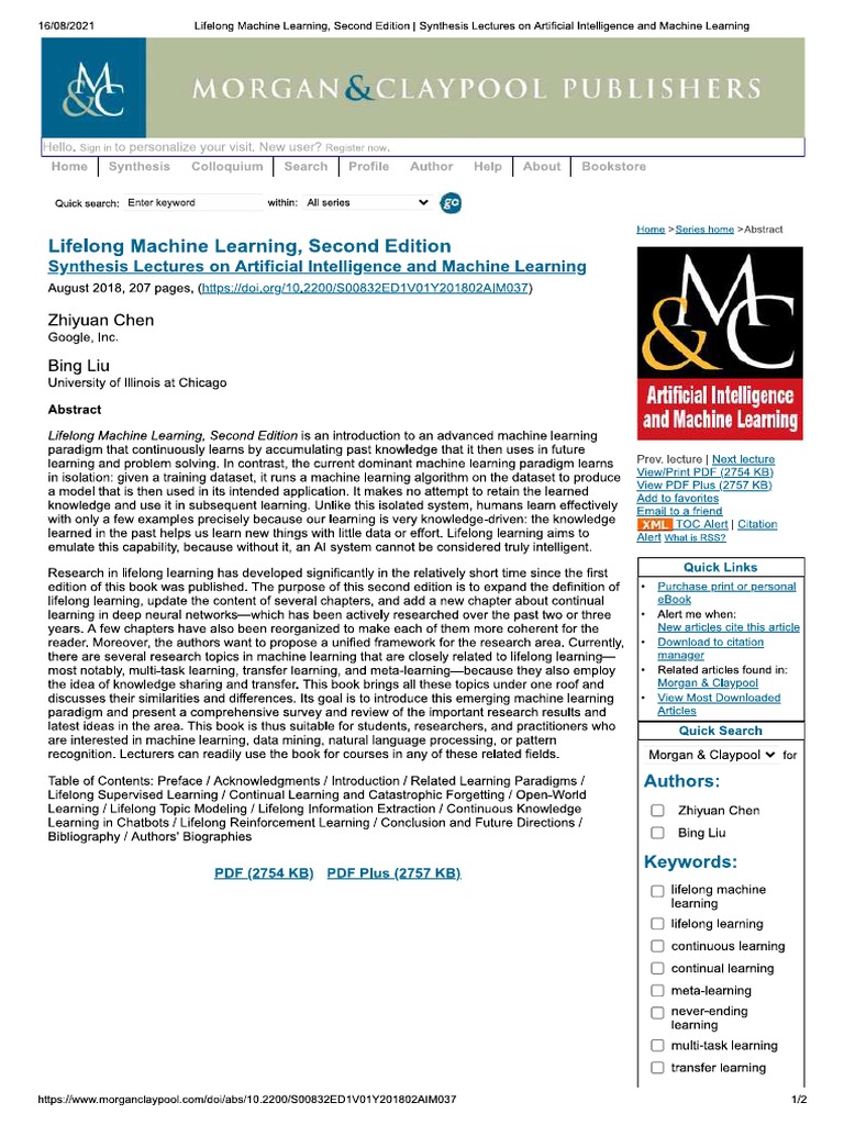 Lifelong Machine Learning, Second Edition | PDF