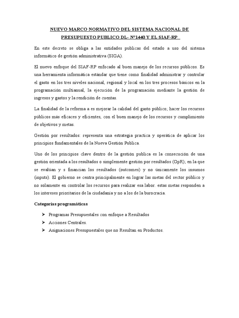 Nuevo DL-1440 y SIAF-RP en Presupuesto Público | PDF | Finanzas y dinero