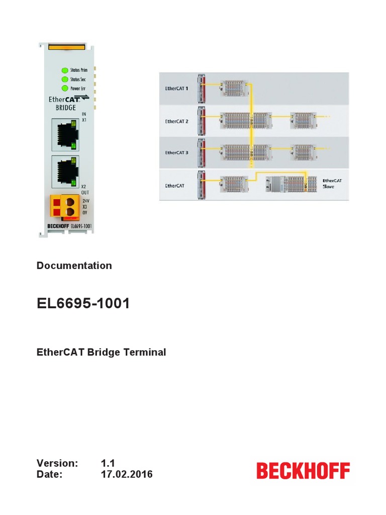 Manual BECKHOFF EtherCAT Bridge Terminal EL6695-1001 2016-02-17 en | PDF | Online And Offline ...